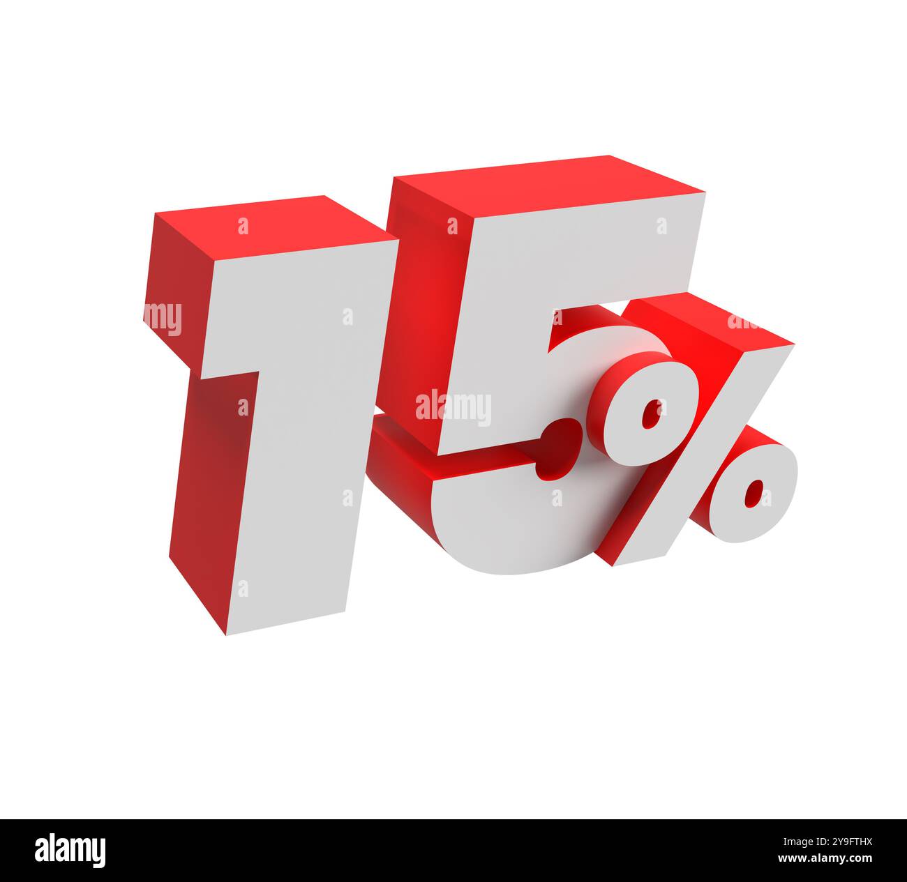 15% digit. 3d number in a light side perspective. White and red ...