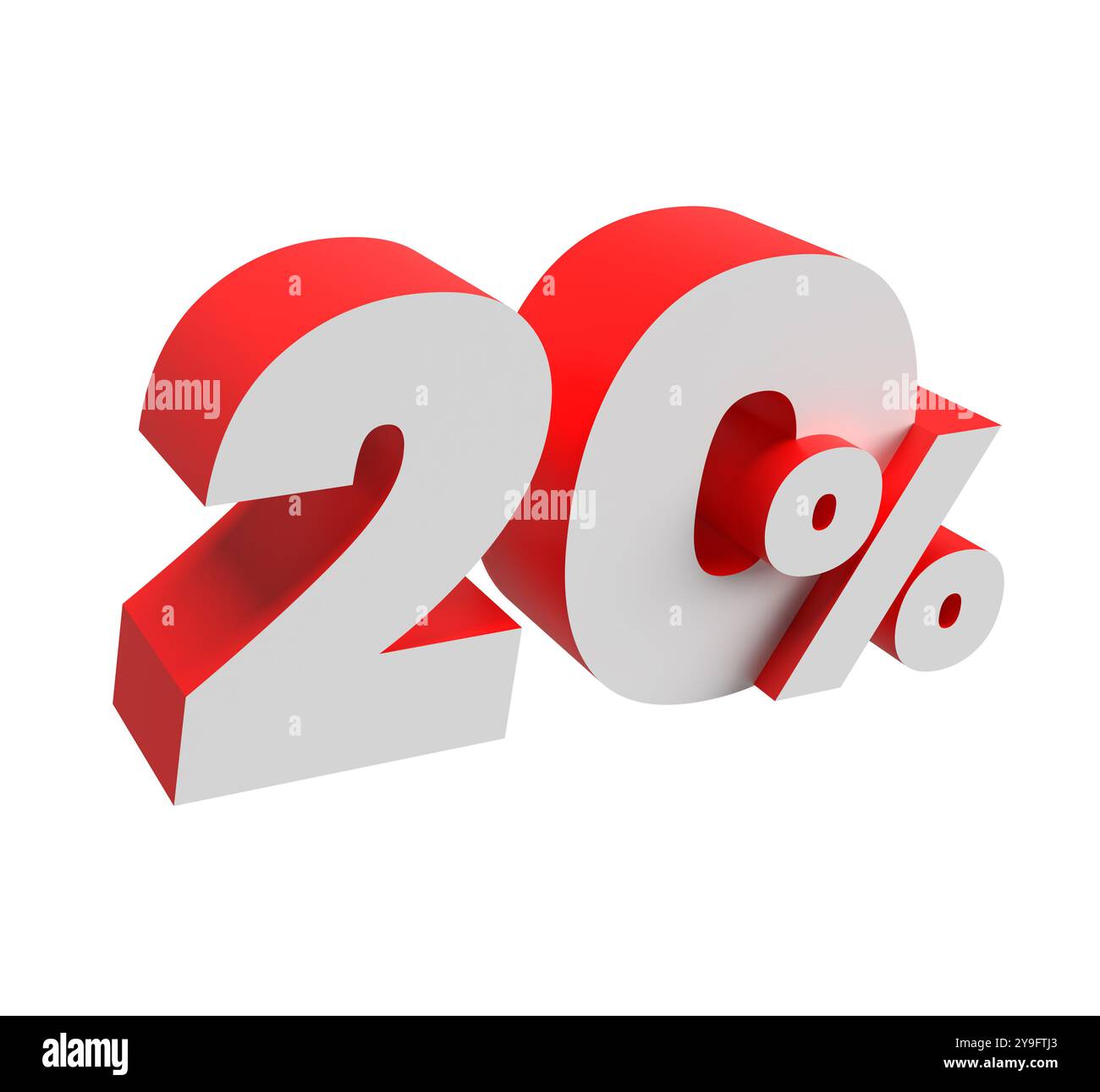 20% digit. 3d number in a light side perspective. White and red ...