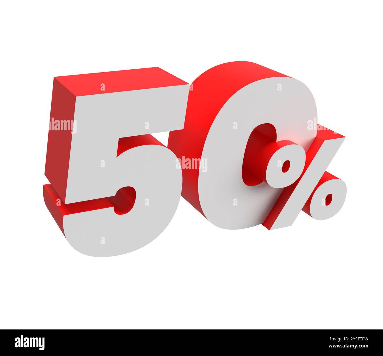 50% digit. 3d number in a light side perspective. White and red ...