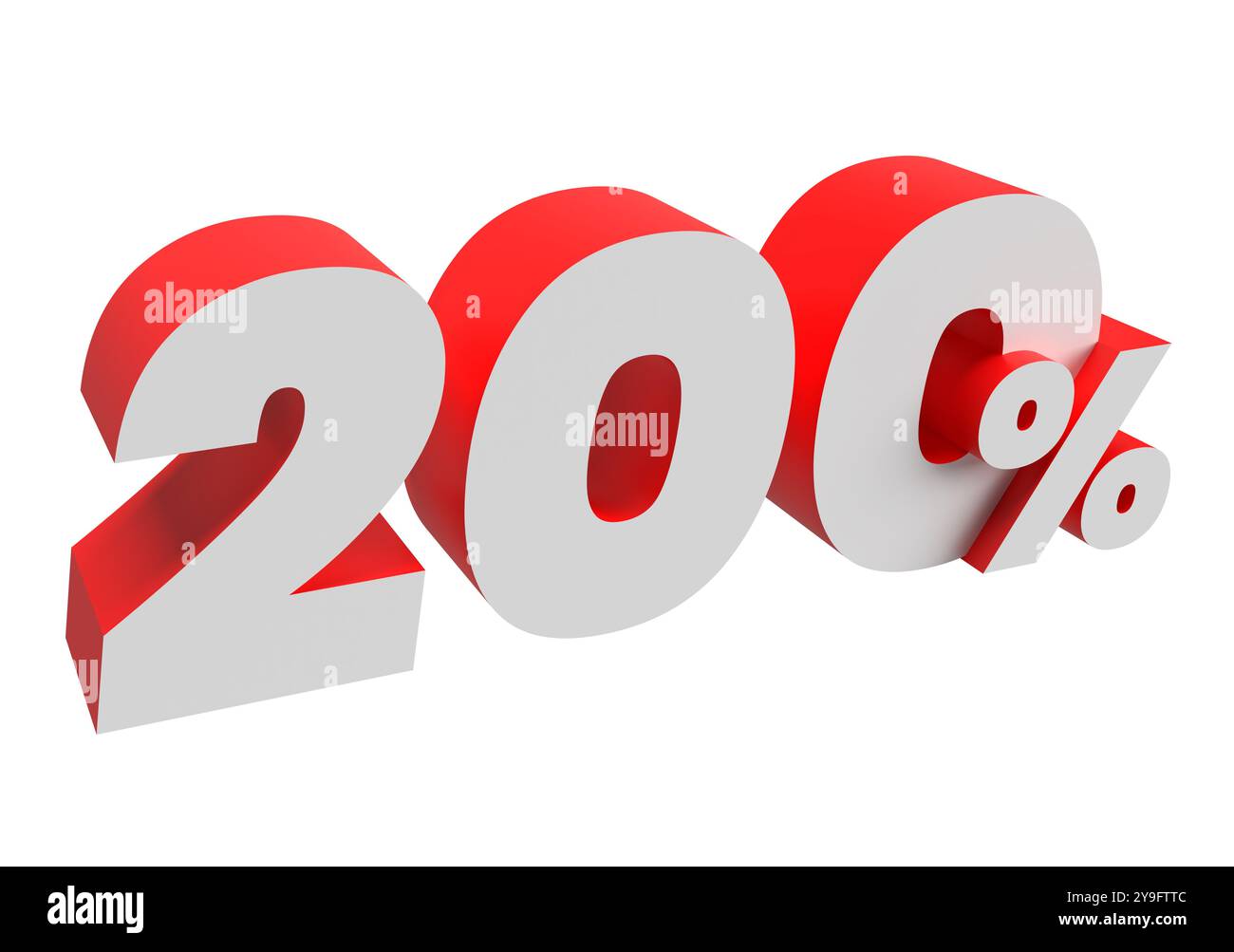 200% digit. 3d number in a light side perspective. White and red ...