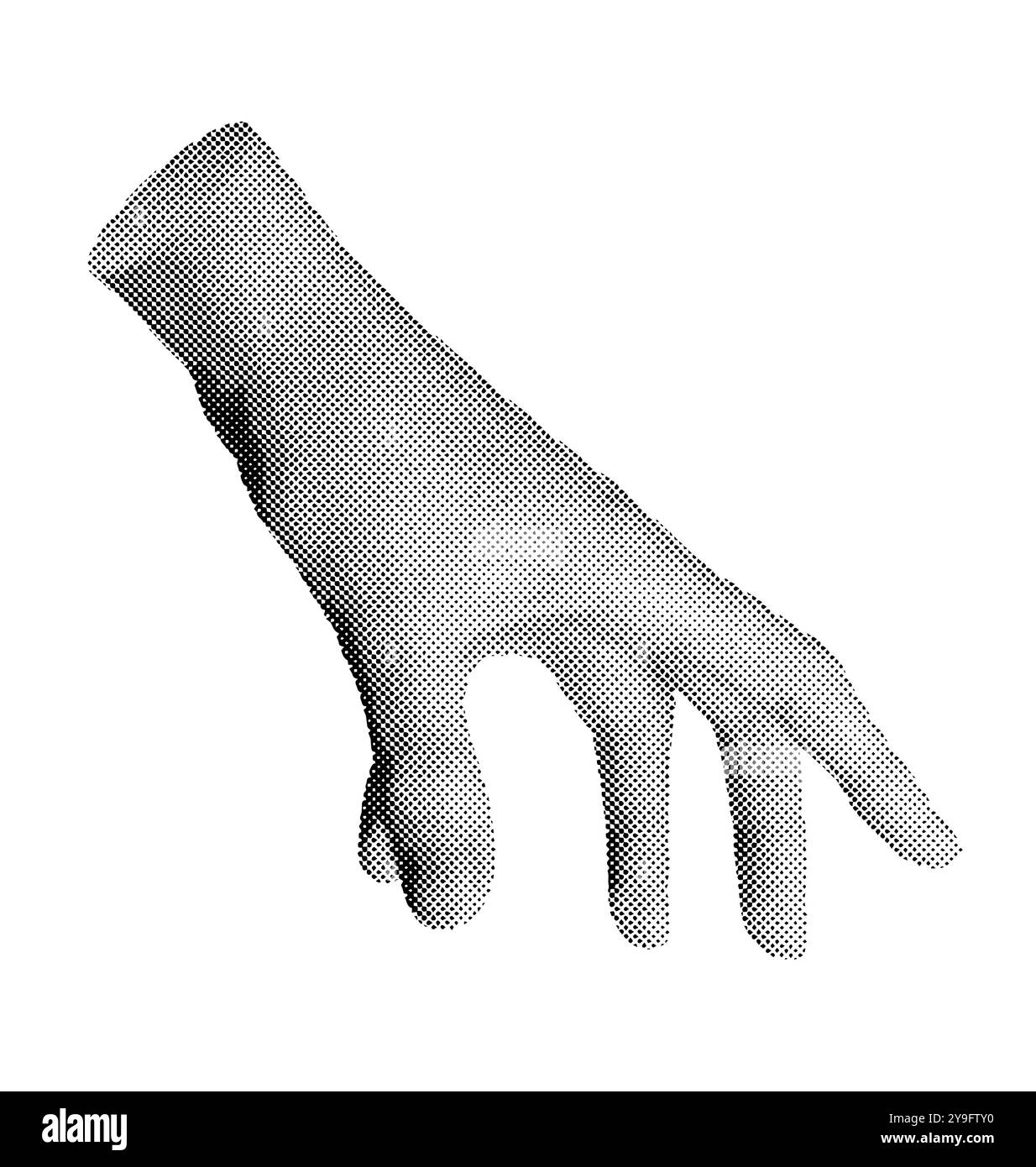 Hand, fingers gesture grabbing, grasping sign. Halftone newspaper style ...