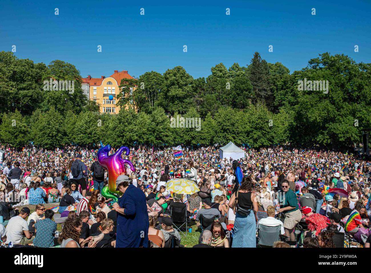 Helsinki Pride 2024 after party in crowded Kaivopuisto Park in Helsinki ...