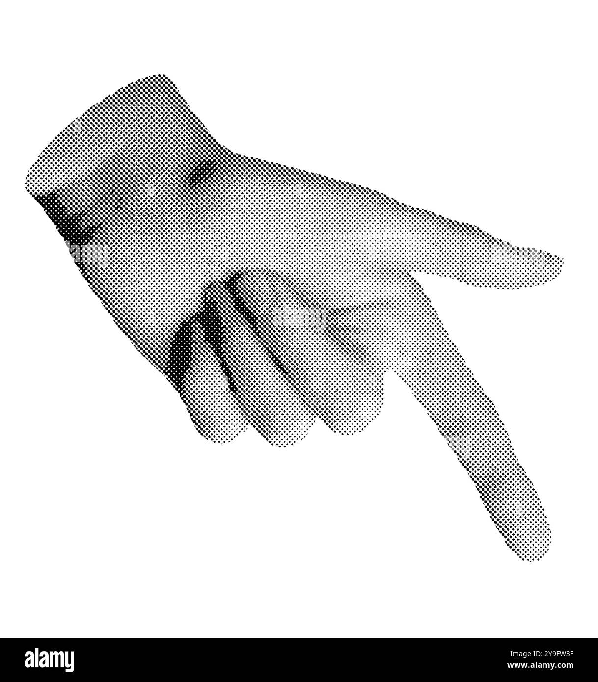 Hand, index finger pointing down. Halftone style vector isolated on white background Stock ...