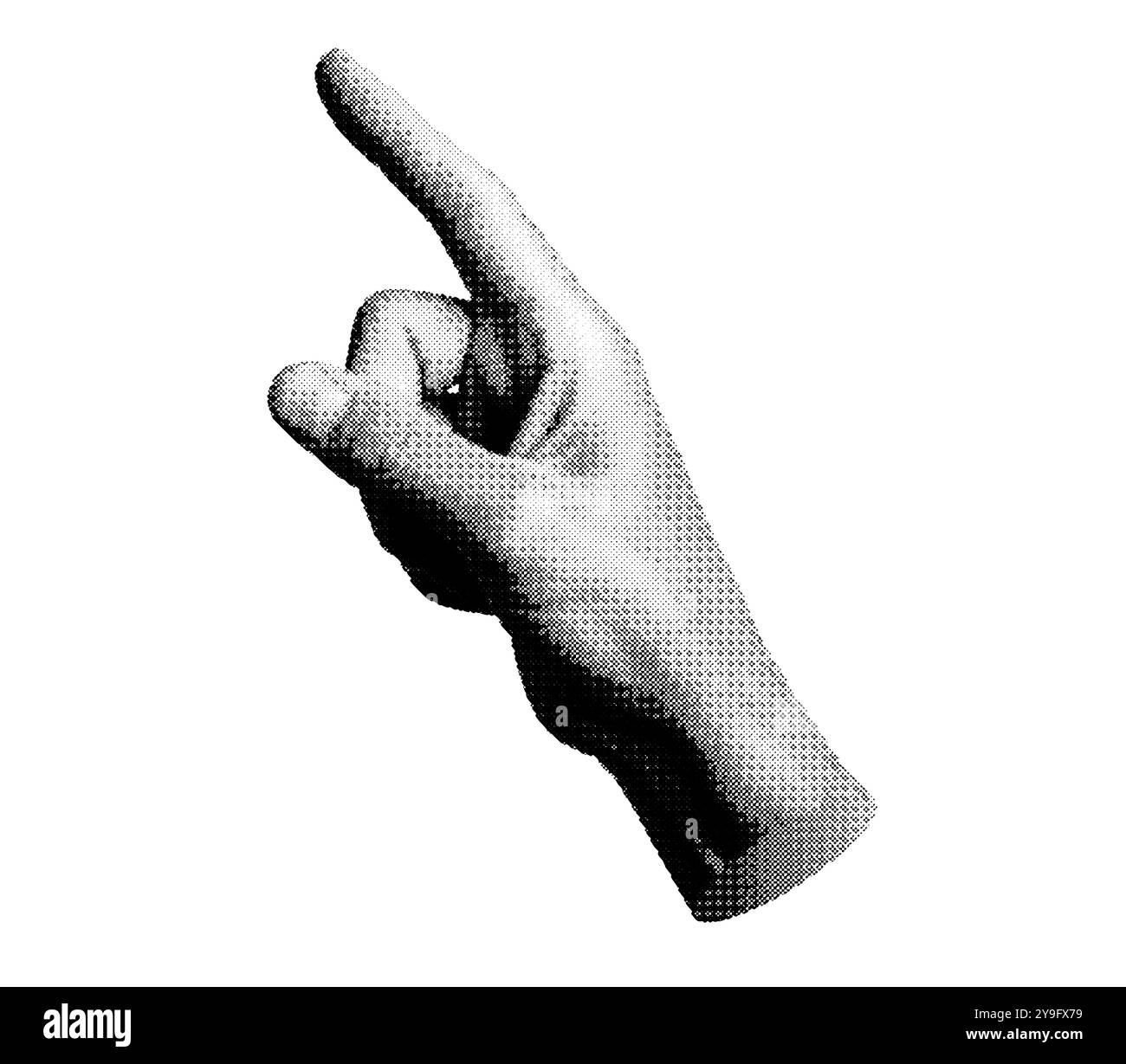 Index finger pointing, indicating, side view. Pointer forefinger. Halftone textured style vector ...