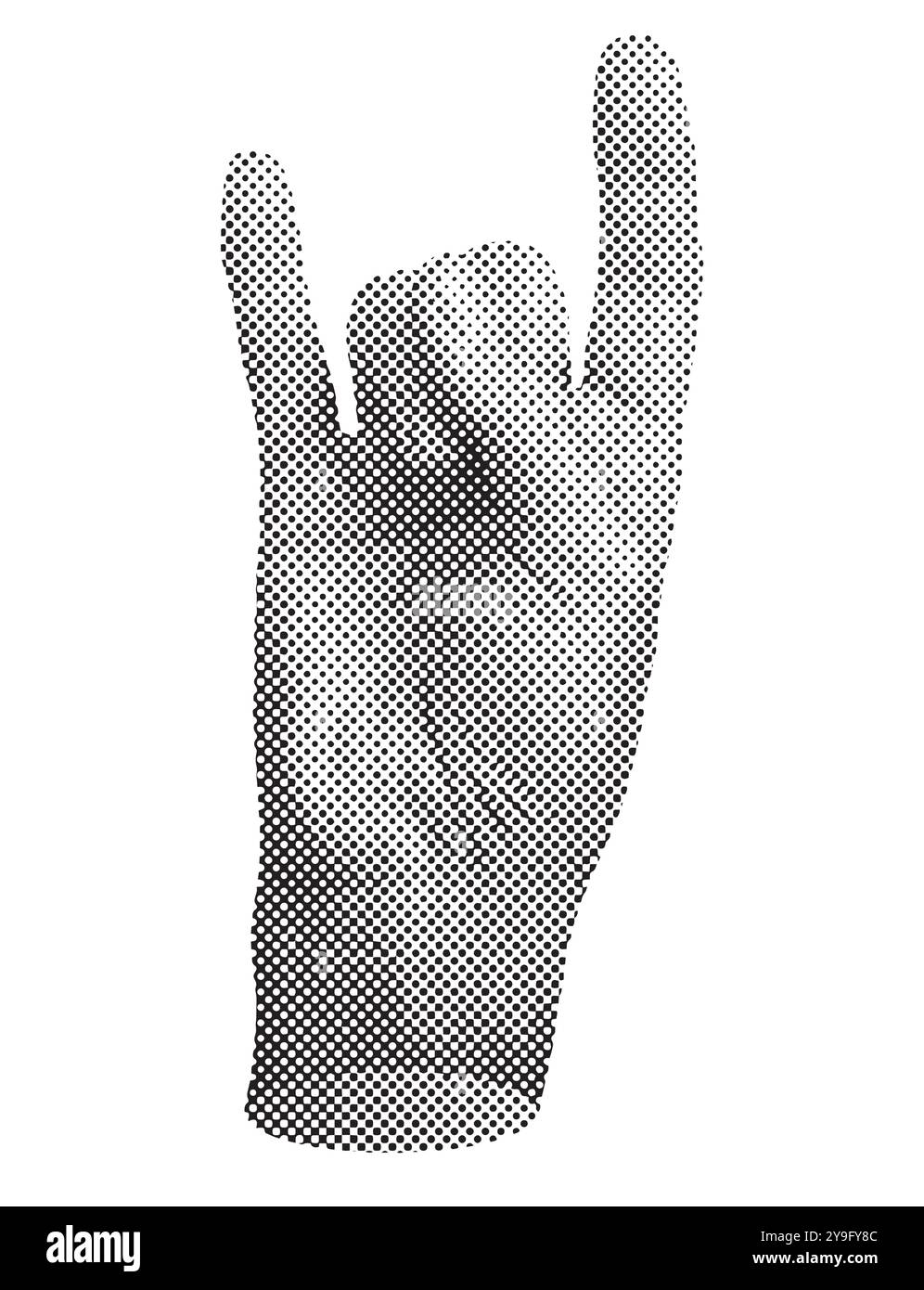Rock fingers, horns, hand gesture. Halftone style vector isolated on white background Stock ...