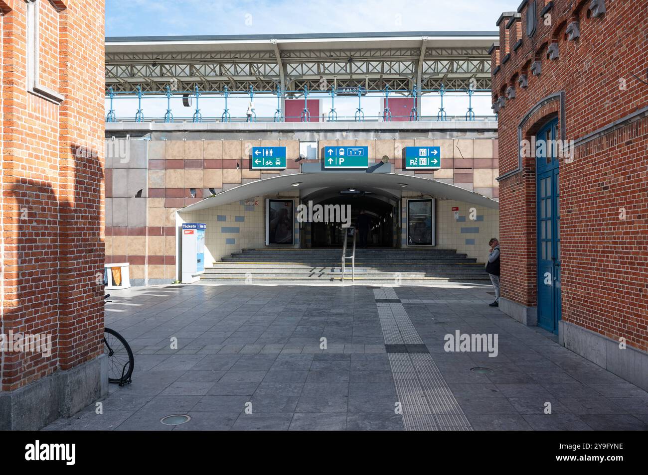 Entrance and underpass of the railwaystation of Aalst, East Flanders ...
