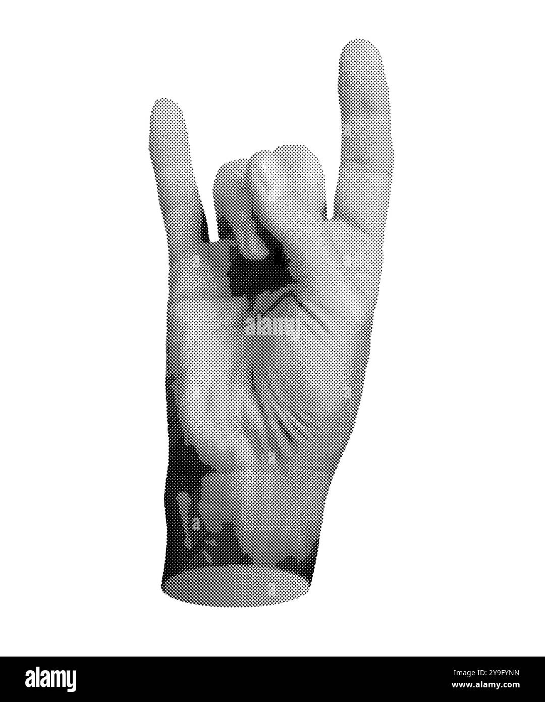 Rock fingers, horns, hand gesture, sign. Halftone style vector isolated ...