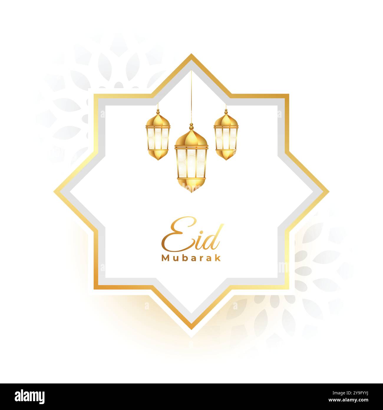 traditional eid mubarak invitation card with hanging lantern vector ...