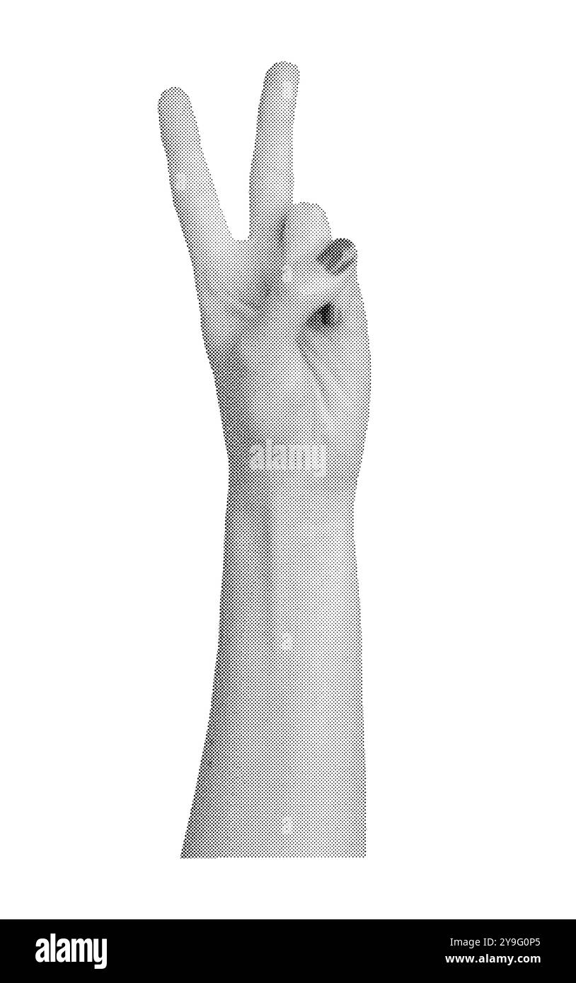victory sign, v gesture. Halftone style vector isolated on white ...