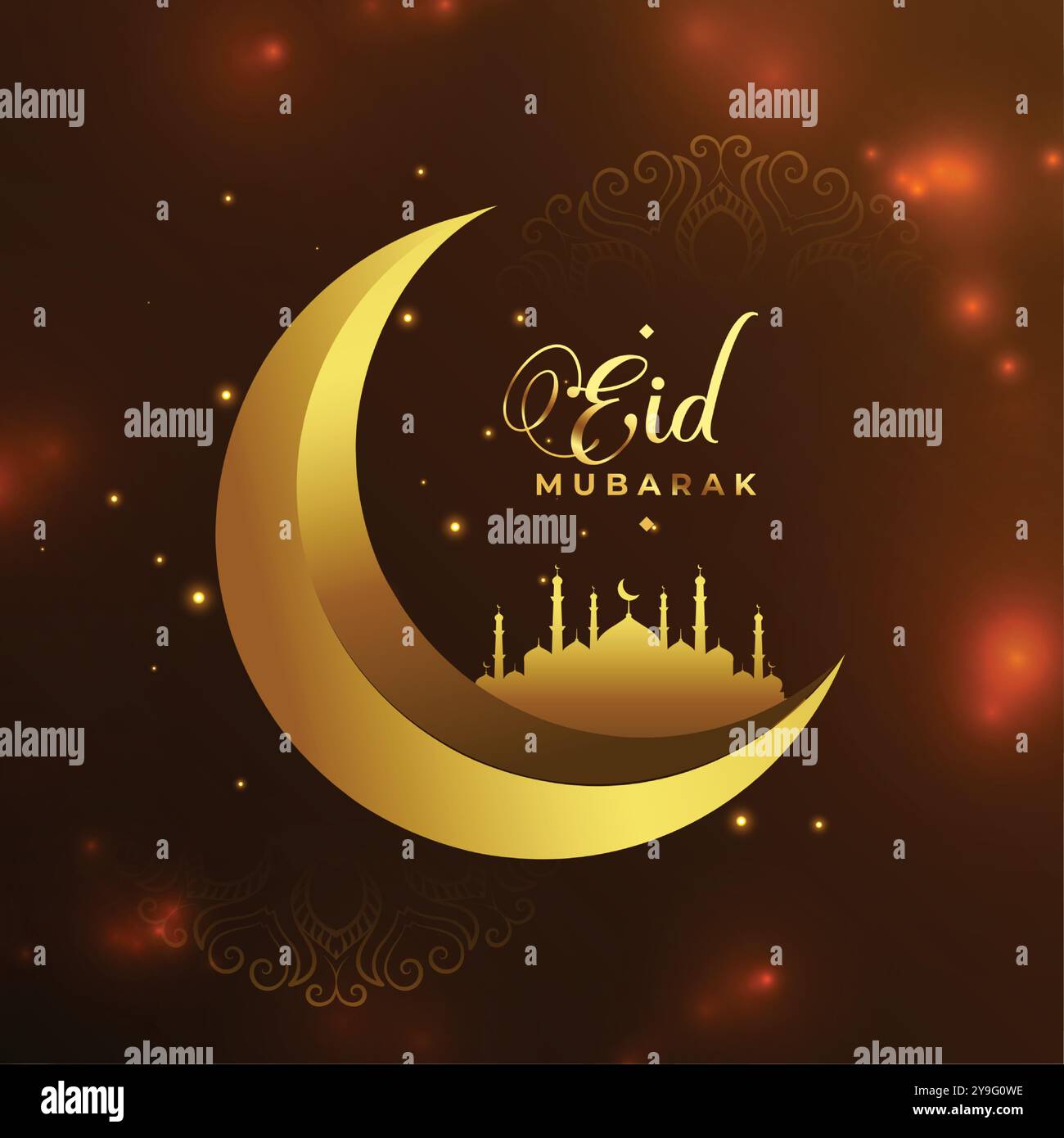 eid mubrak shiny background with realistic golden moon and mosque ...