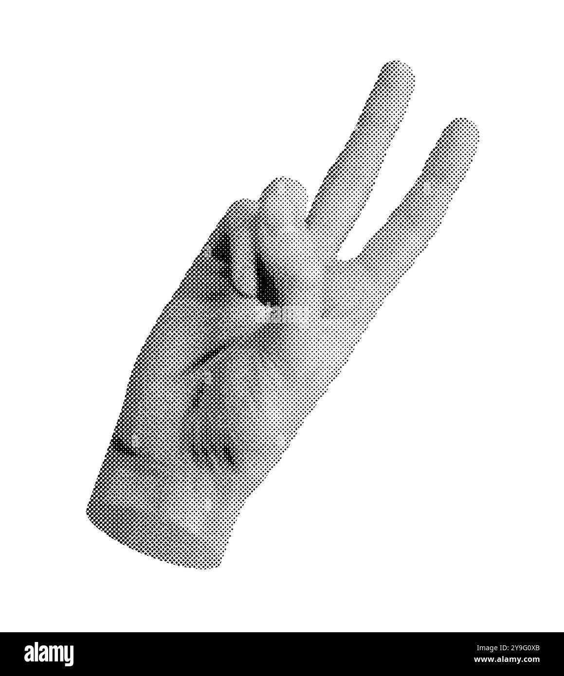 V for victory, hand sign. Halftone style vector isolated on white ...
