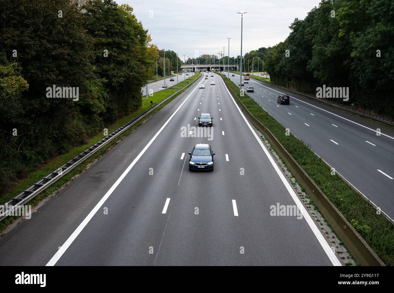The E40 highway, bridge view in Aalst, East Flanders, Belgium, OCT 6 ...