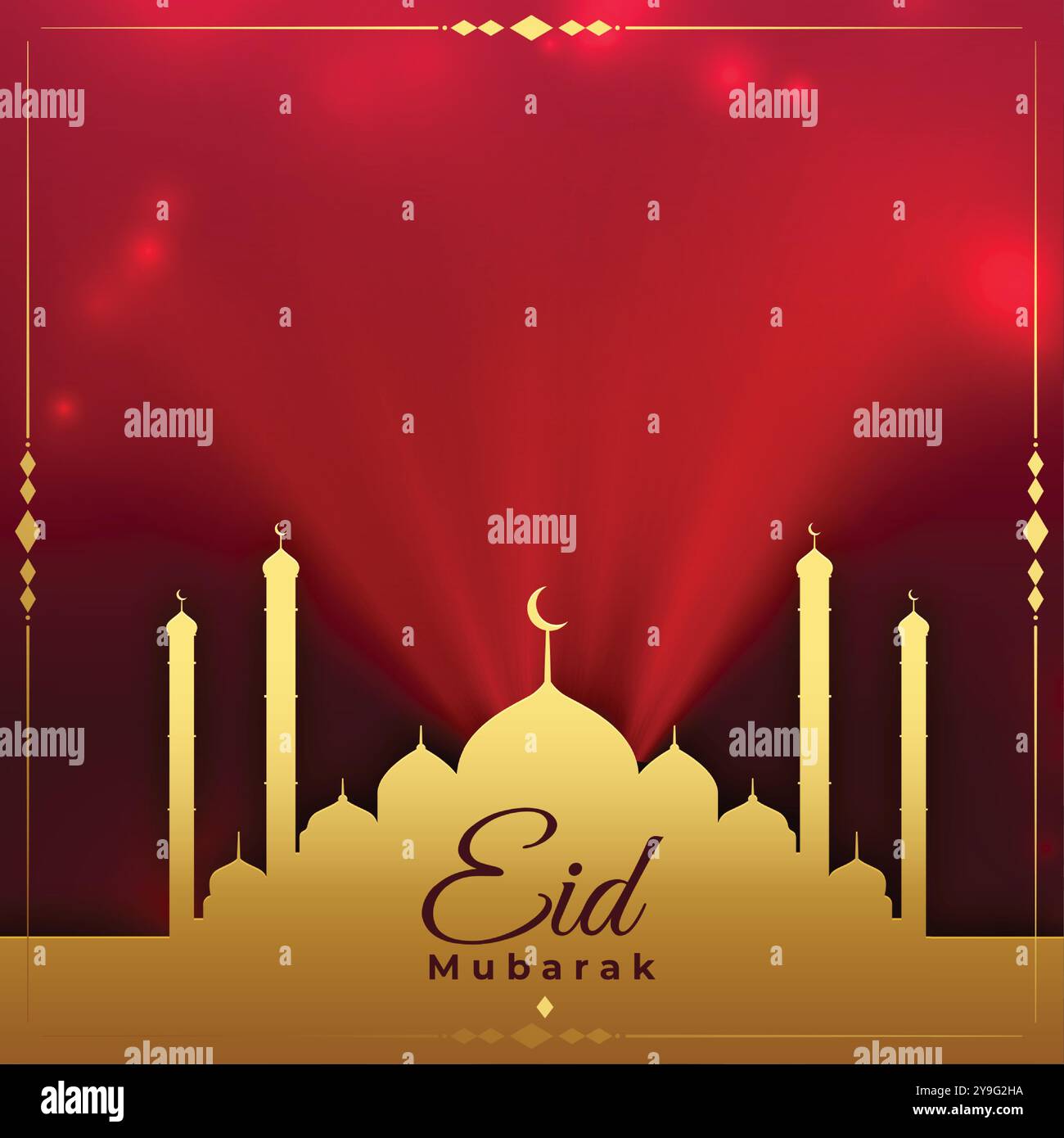 eid mubarak religious card with mosque and light effect vector Stock ...