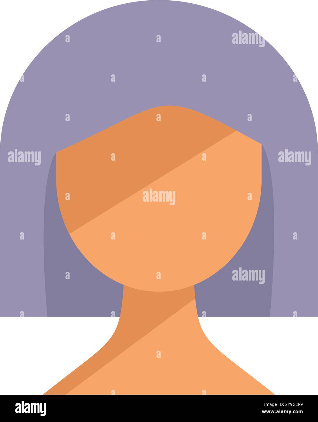 Faceless female portrait showing neck wearing purple hair, minimalist ...