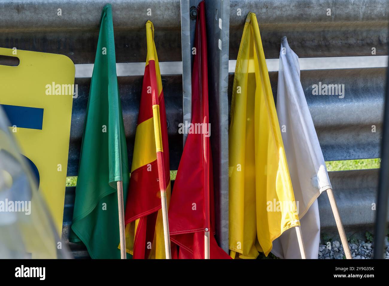 Flags of the track marshals at the Salzburgring Austria Stock Photo - Alamy