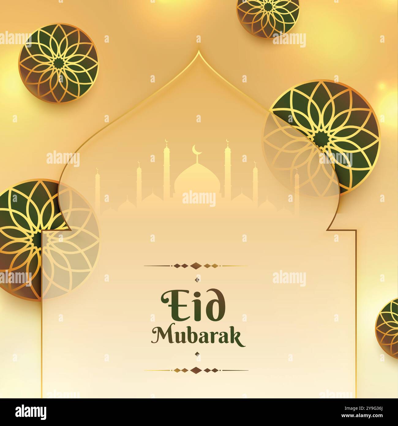 decorative eid mubarak invitation card with islamic mosque vector Stock ...