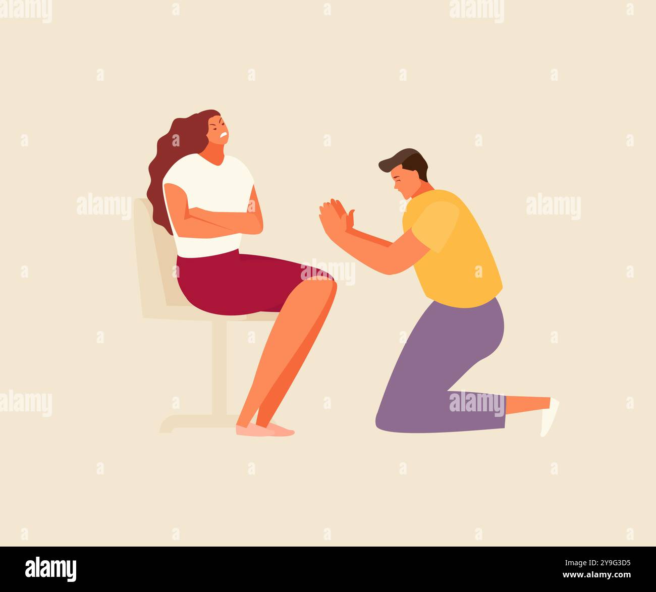 Family quarrel. Repentant man apologizes to woman vector illustration ...