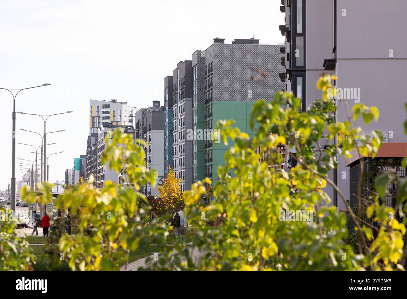 Modern residential area featuring high-rise apartment buildings under ...