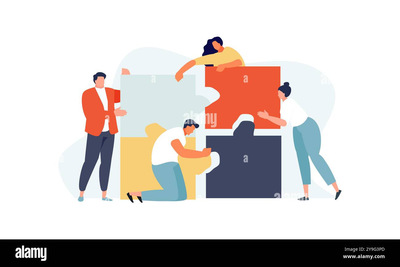 Business people add puzzle teamwork concept. Collaborate on a business ...