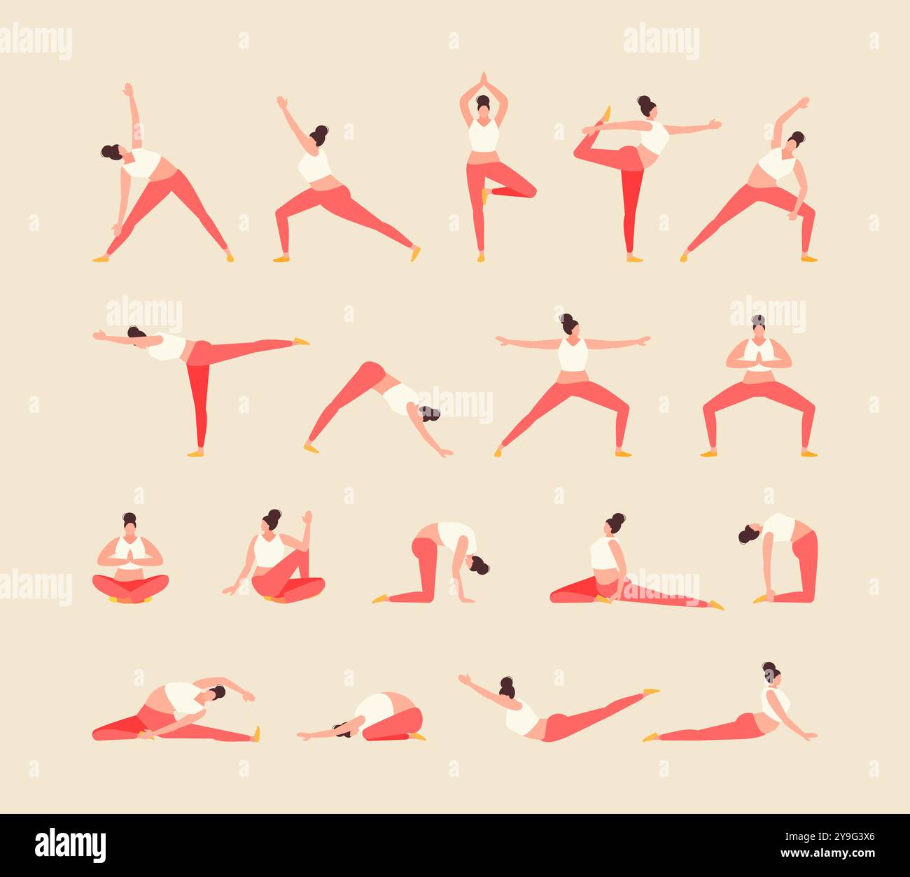 Flexible girl practicing yoga. Various asanas vector illustration Stock ...