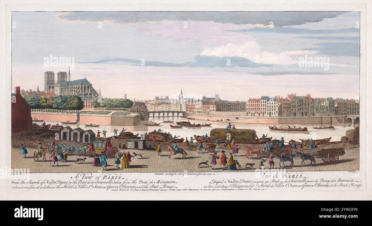 A view of 18th century Paris France skyline engraving watercolour by ...