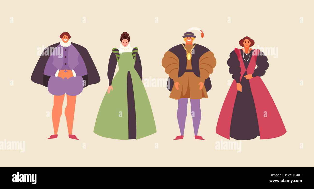 People group renaissance in traditional costumes. Vector characters ...