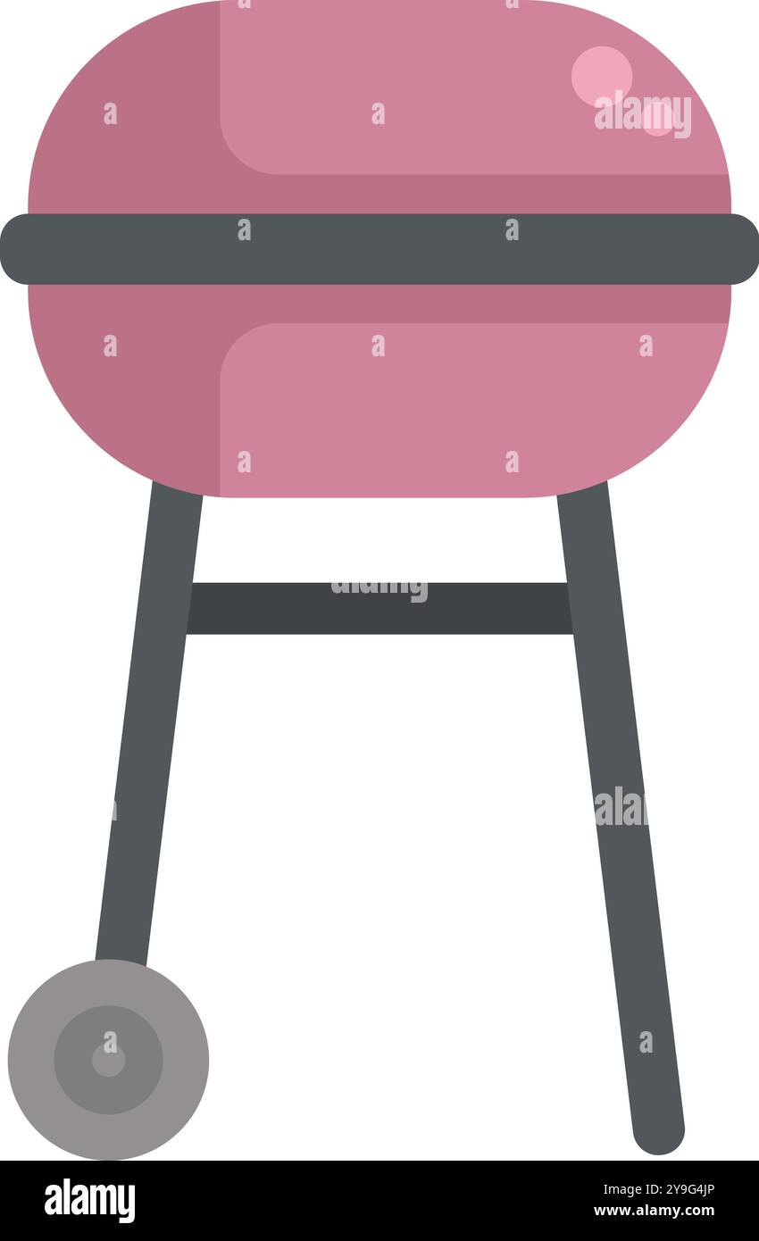 Simple vector illustration of a pink kettle grill standing on one wheel ...