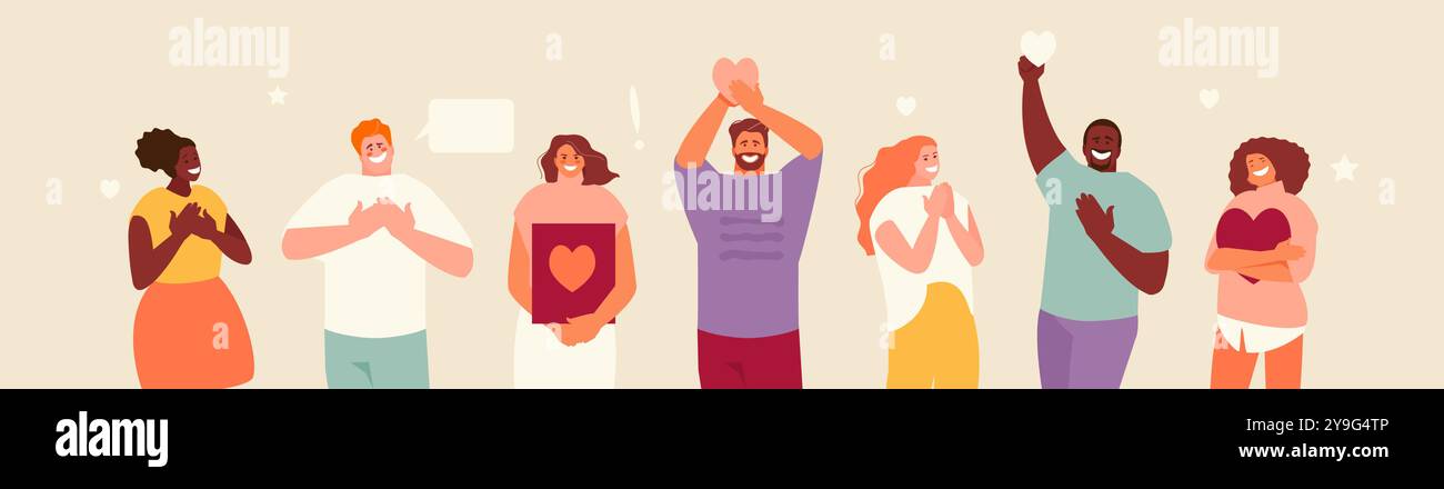 Sincere grateful smiling people saying thank you vector illustration ...