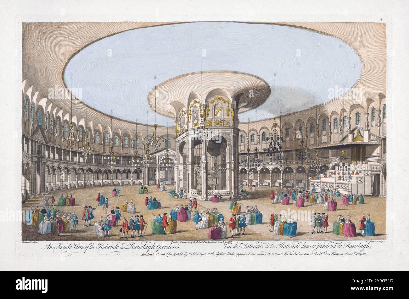A vintage print coloured engraving of an inside view the rotunda in ...