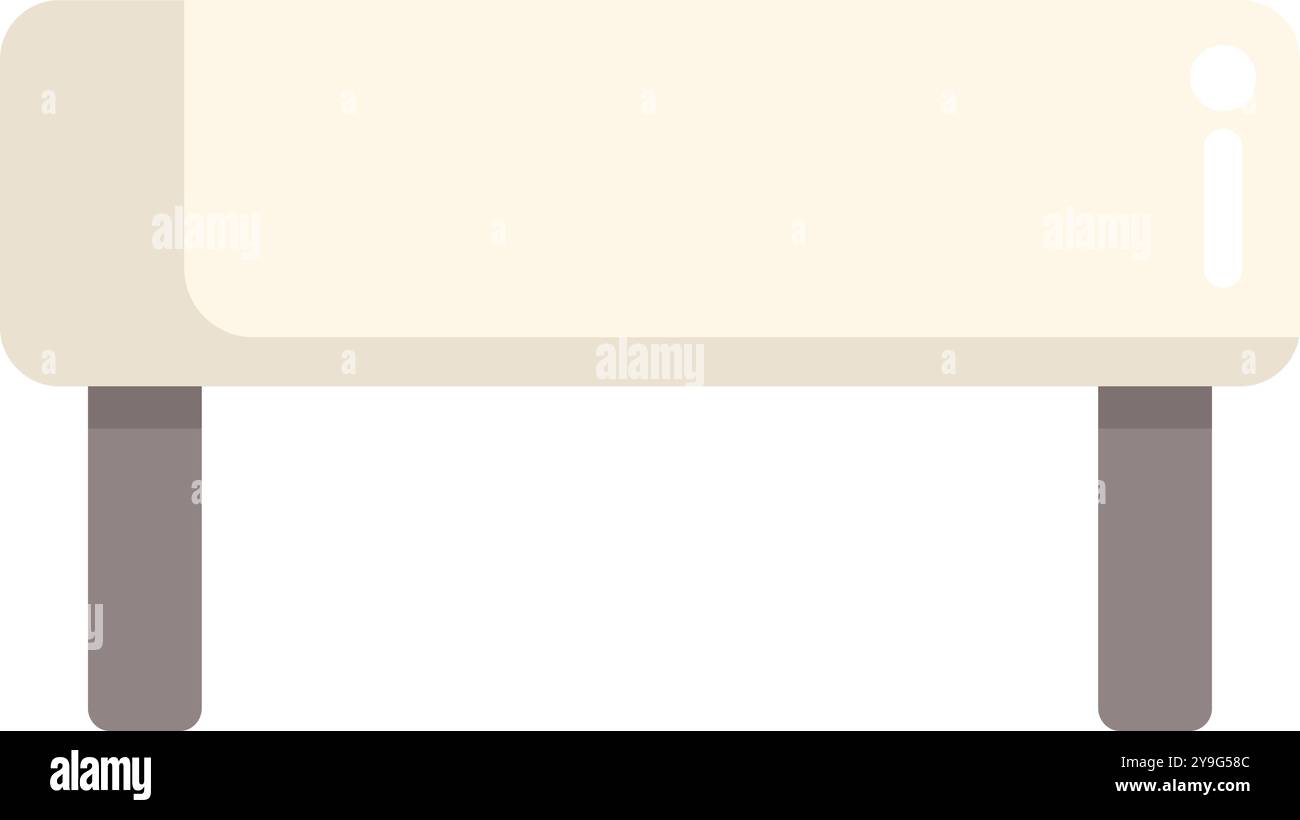 Simple bench with beige upholstery and gray legs standing on white ...