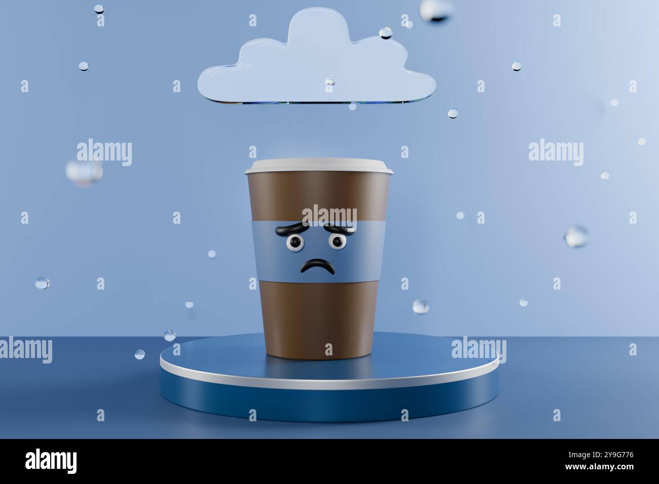 A sad coffee cup under a cloud, representing gloomy weather and the ...