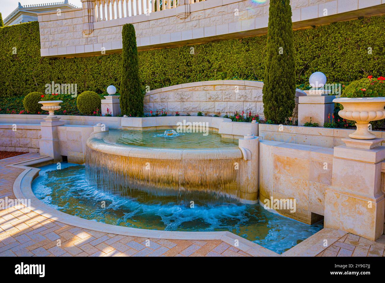 Fountain in the Bahai Gardens at Mount Carmel in Haifa, Israel, Middle ...