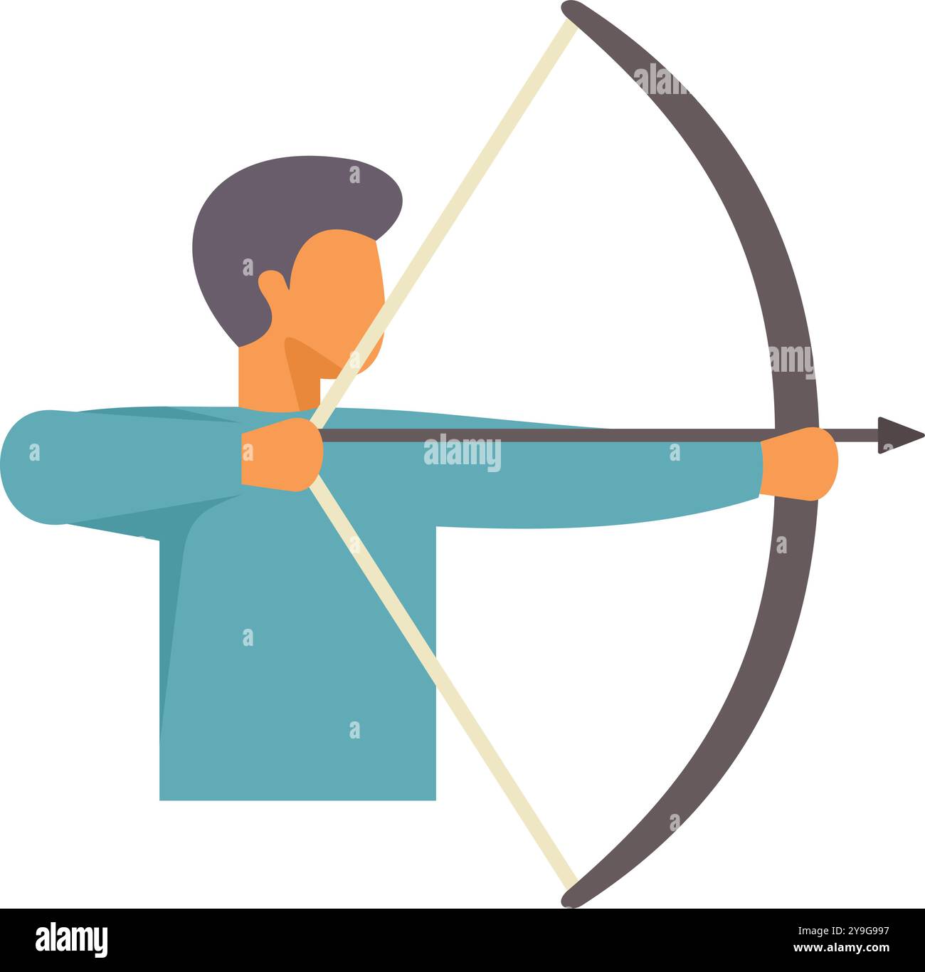 Male athlete aiming with bow and arrow during archery tournament ...