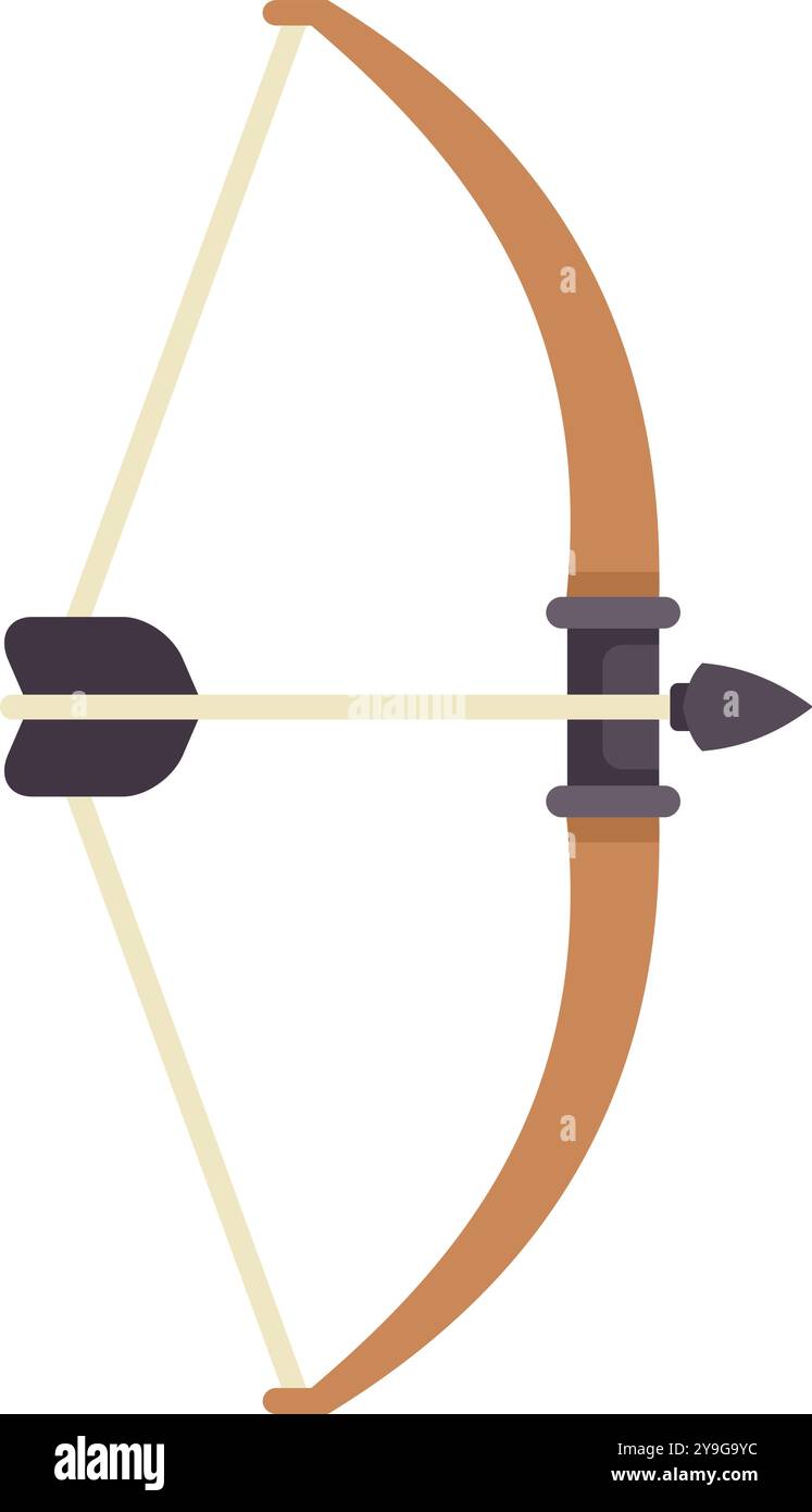 Wooden bow and arrow isolated on a white background is pointing right ...