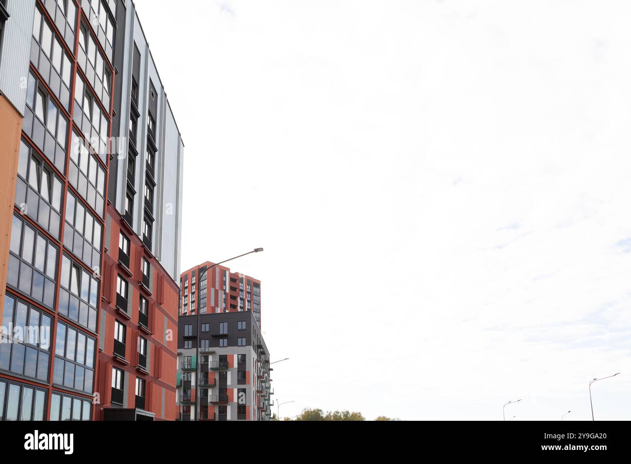 Modern high-rise apartment buildings in a residential area showcasing ...