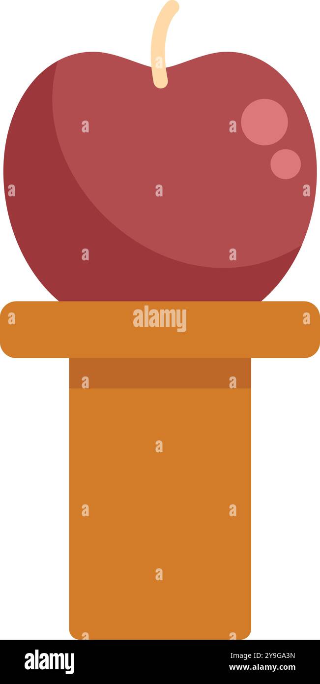 Single red apple standing on a small wooden podium, representing ...