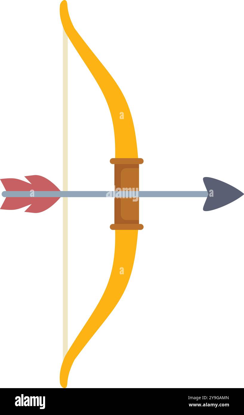 Cartoon style illustration of a wooden bow with the arrow knocked ...