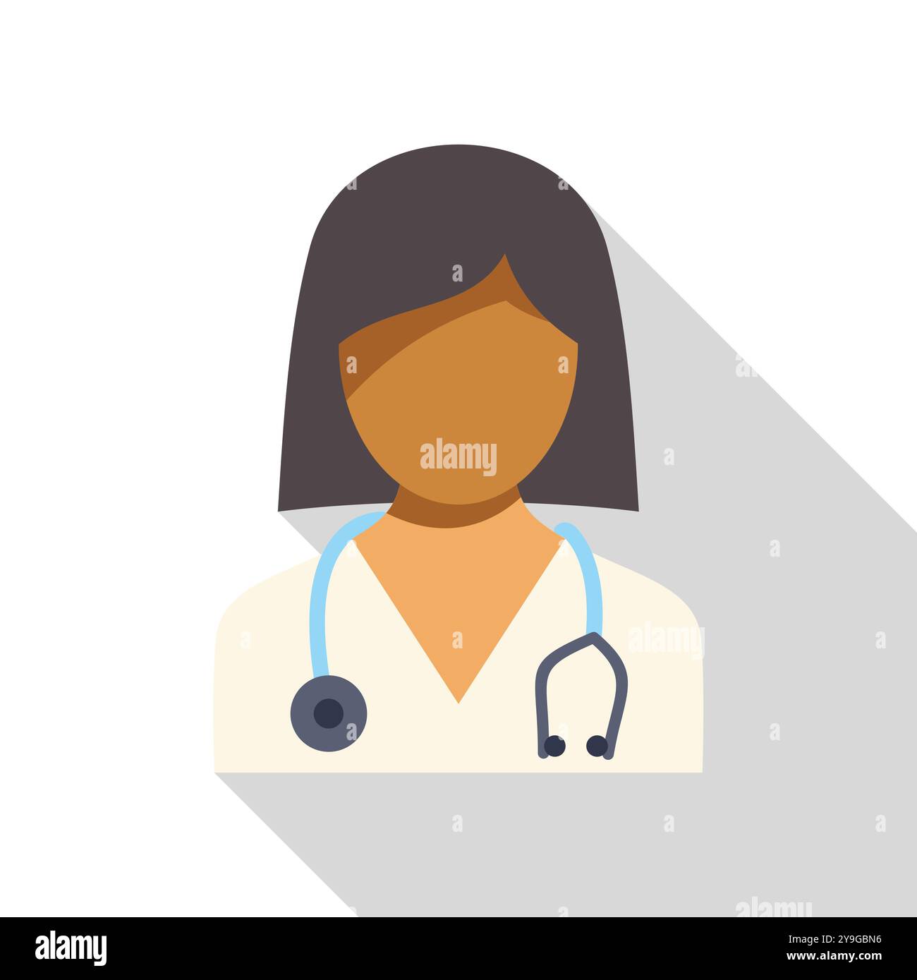 Female doctor avatar icon wearing a stethoscope, flat style with long ...