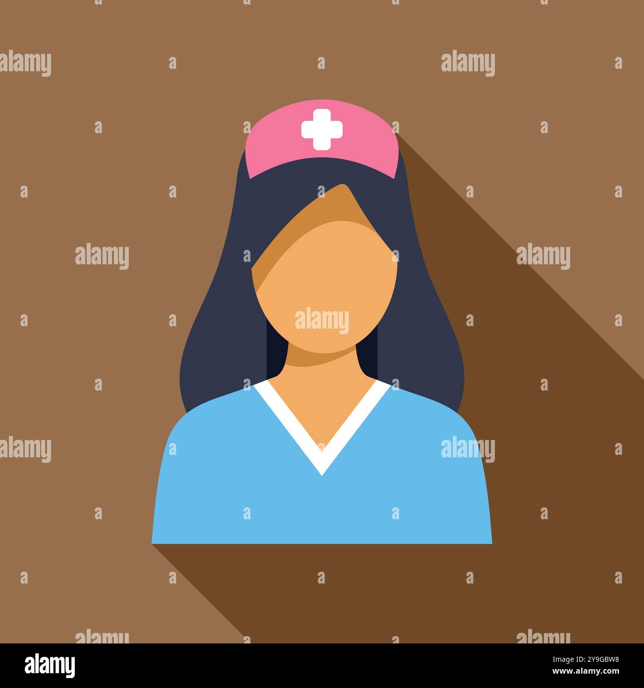 Simple and colorful vector illustration of a female nurse wearing blue ...