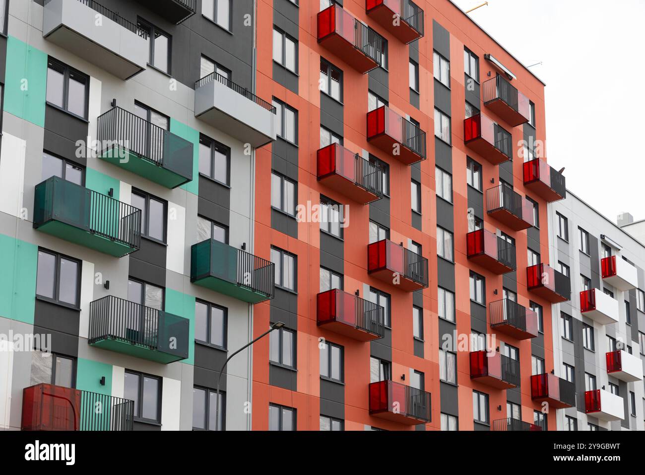 Modern high-rise apartment buildings in a vibrant residential area ...