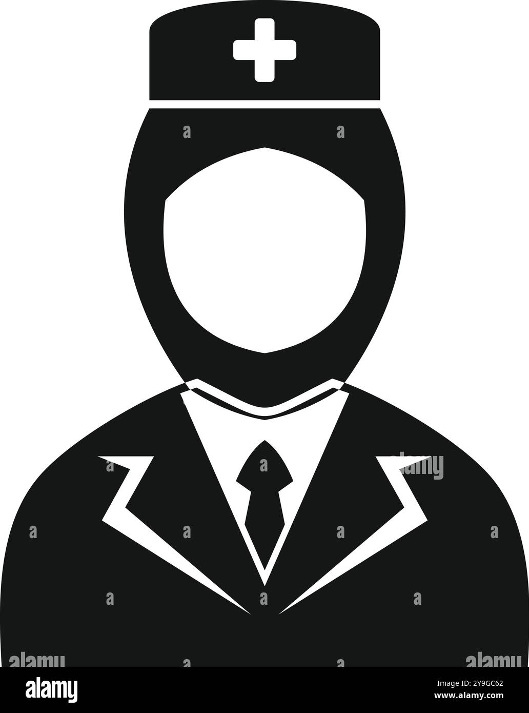 Simple black and white vector icon of a muslim woman doctor wearing ...