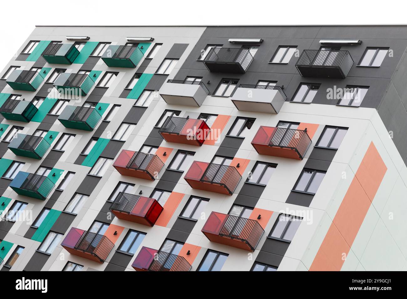 Modern high-rise apartment buildings in a vibrant residential area ...