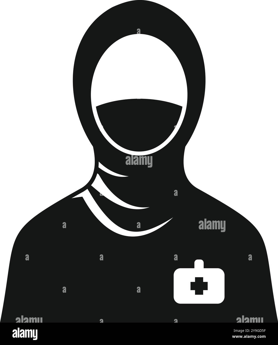 Simple black and white icon of a medical professional wearing a hijab ...