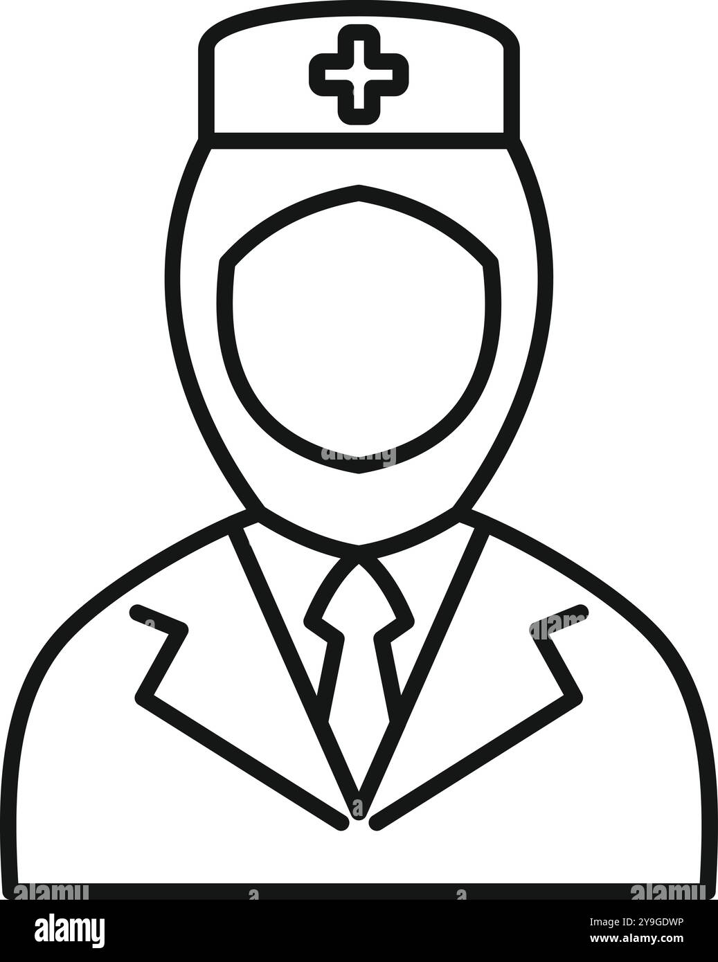 Simple line icon of a muslim female doctor wearing hijab and white coat ...