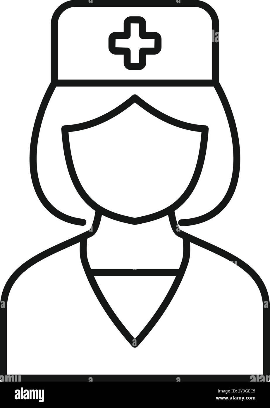 Simple line drawing of a female healthcare worker wearing a scrub top ...