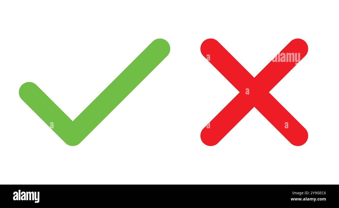 green tick and red x, OK check mark and X cross icon symbol, vector ...