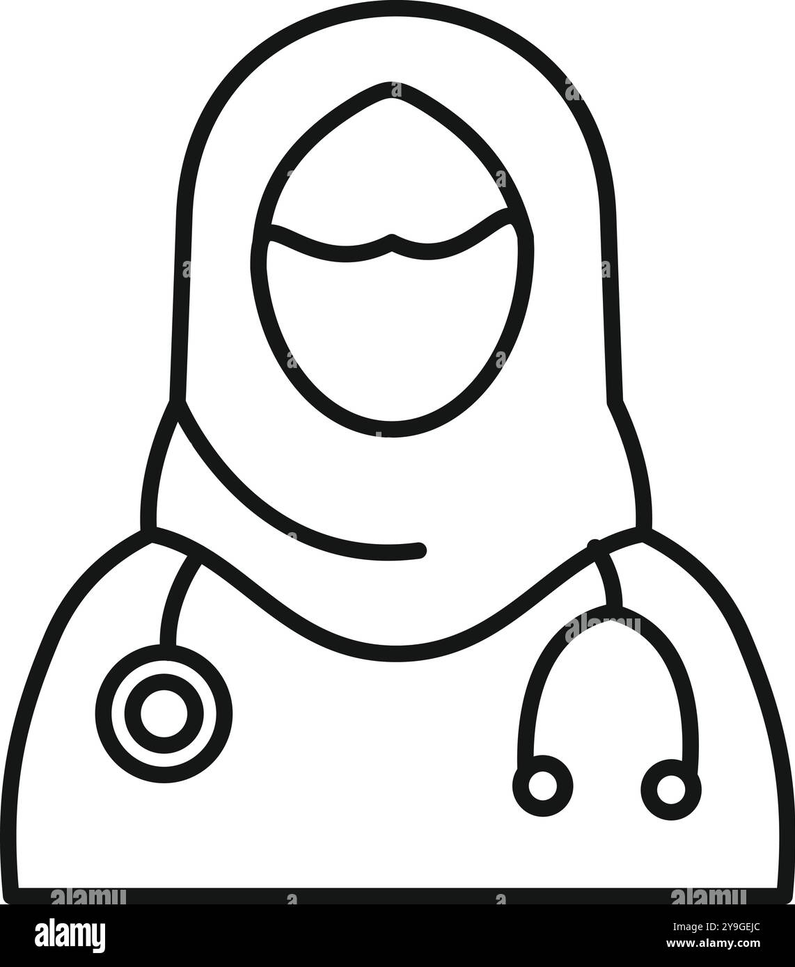 Simple line icon of a female medical professional wearing hijab and a ...