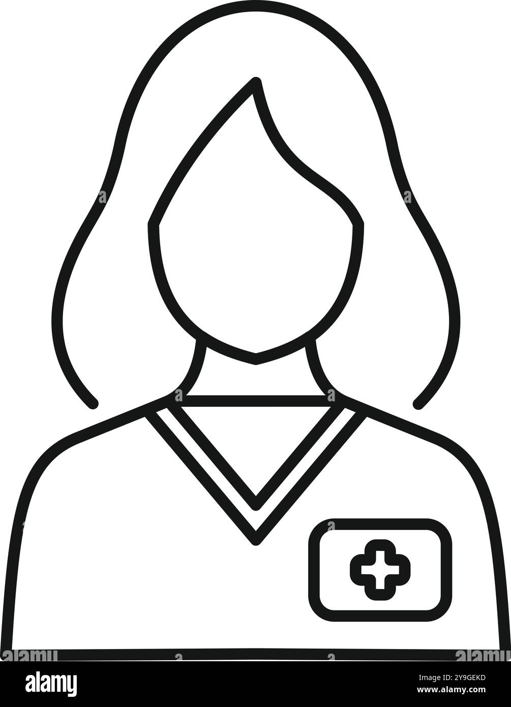 Line icon of a female medical professional wearing scrubs with a cross ...