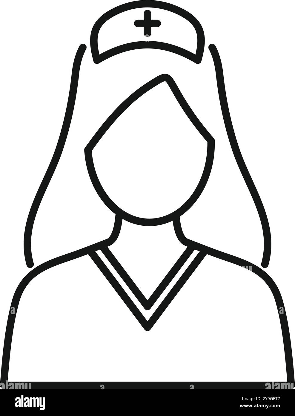 Simple line drawing of a female medical professional wearing scrubs and ...