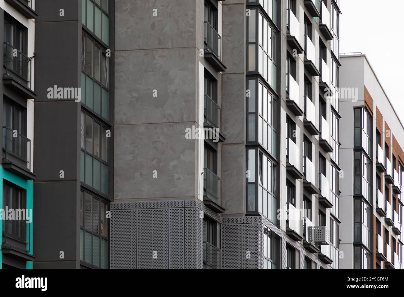 Modern high-rise apartment buildings in a vibrant residential area ...